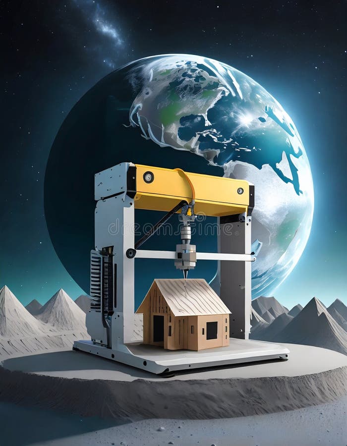 3D-printing a House on the Moon Stock Illustration - Illustration of ...