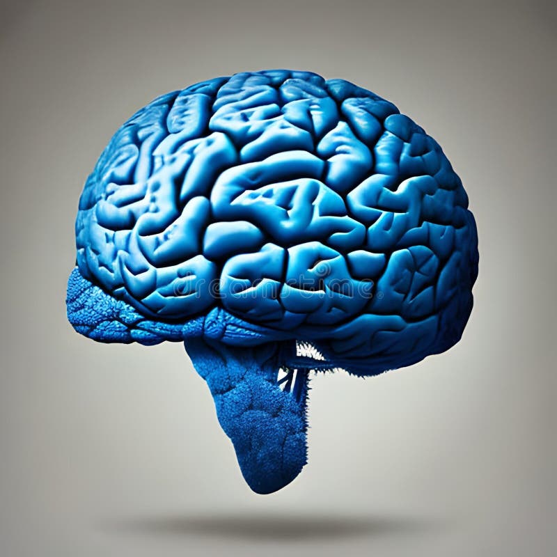 Blue 3D render of brain stock illustration. Illustration of science ...