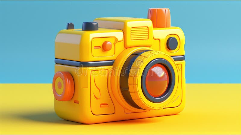 3D Rendering of a Yellow Camera with a Blue Background in Cartoon Style ...