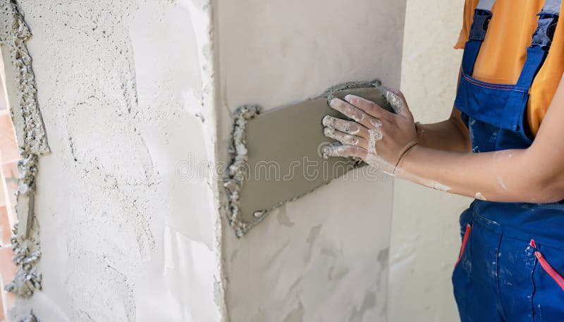 Worker Plastering the Wall with Putty Knife and Spatula Ai Generated ...