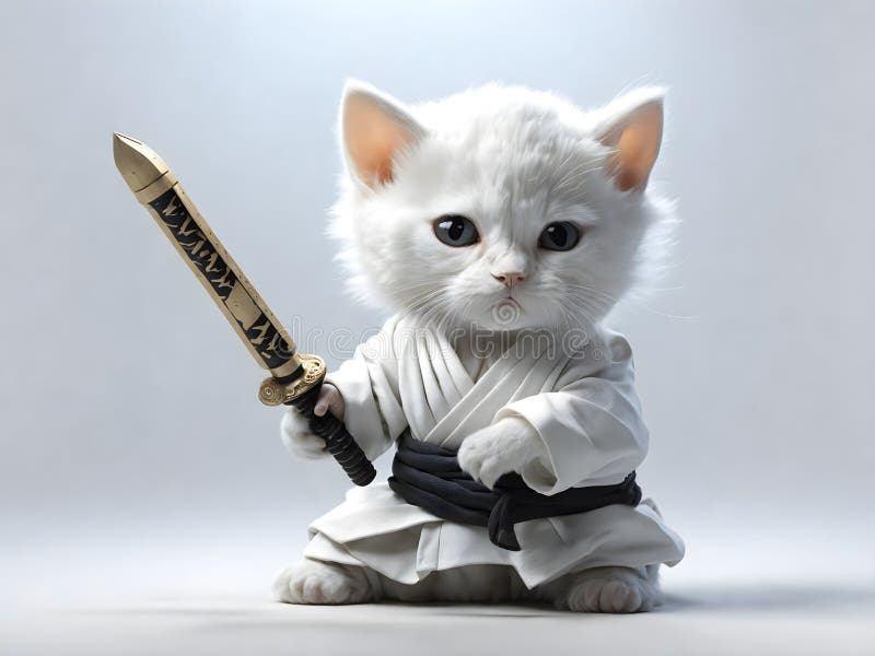 Cat with a Sword in Kimono is a Karate Master. Stock Illustration ...