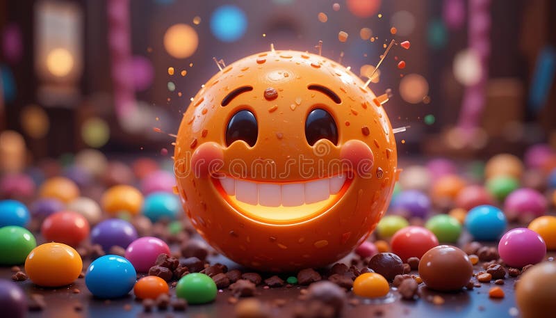 Happy Smiling Candy Emoticon Ball Surrounded by Colorful Candies Stock ...