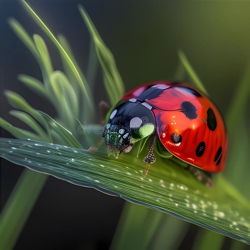 Ladybug on Grass, Made with Generative AI Stock Illustration ...