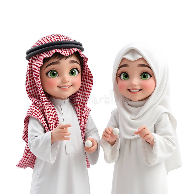 Adorable 3D Render of Arab Saudi Children in Traditional Clothing Stock ...