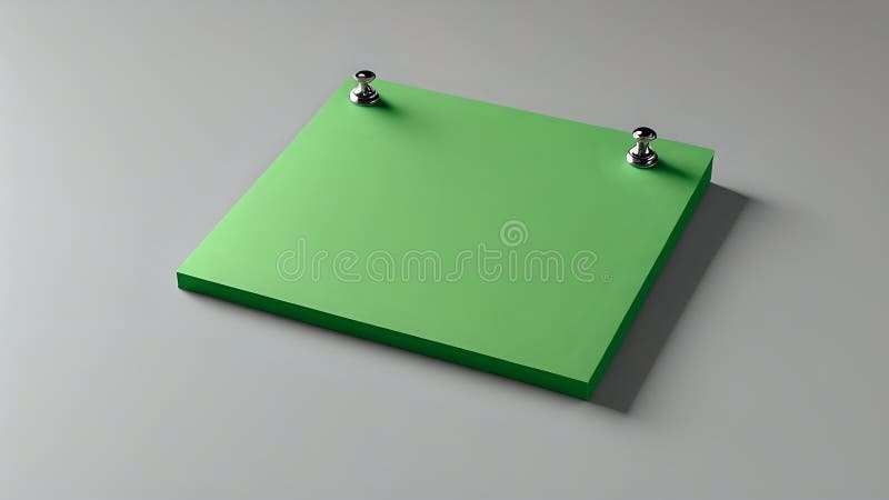 Green Square Mounted with Metal Push Pins on Gray Background Stock ...