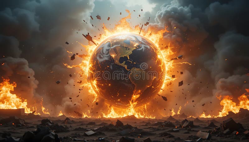 Fiery Apocalypse: Earth Engulfed in Flames, Global Destruction Stock ...
