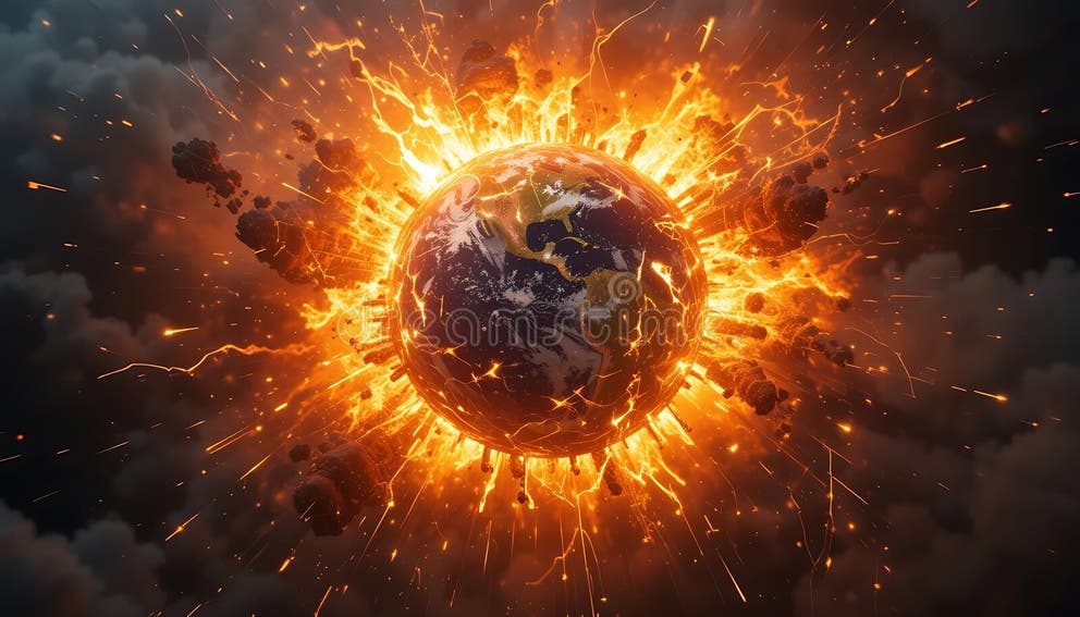 Fiery Apocalypse: Earth Exploding in a Catastrophic Event Stock ...