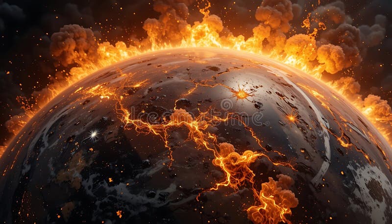 Fiery Apocalypse: Planet Engulfed in Flames and Destruction Stock ...