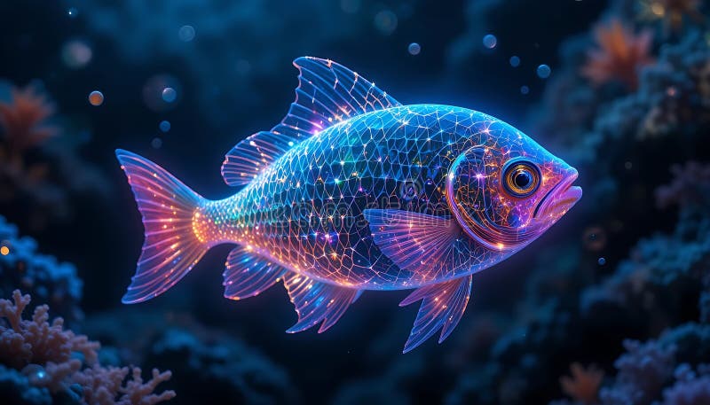 Stunning Futuristic Bioluminescent Fish in Underwater Scene Stock ...