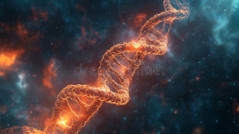 Cosmic DNA Strand Made of Orange Cloudy Elements Stock Illustration ...