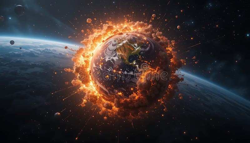 Apocalyptic Earth Destruction: Fiery Explosion in Space Stock ...