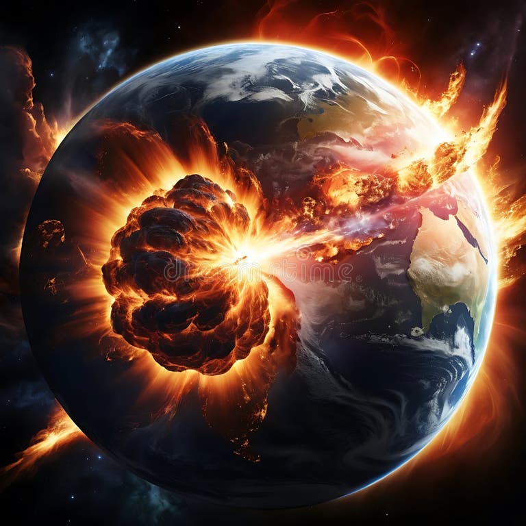 Apocalyptic Asteroid Impact on Earth: Fiery Collision Stock ...