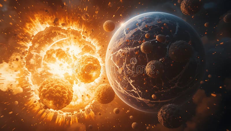 Cosmic Catastrophe: Asteroid Impact Destroys Planet Stock Illustration ...