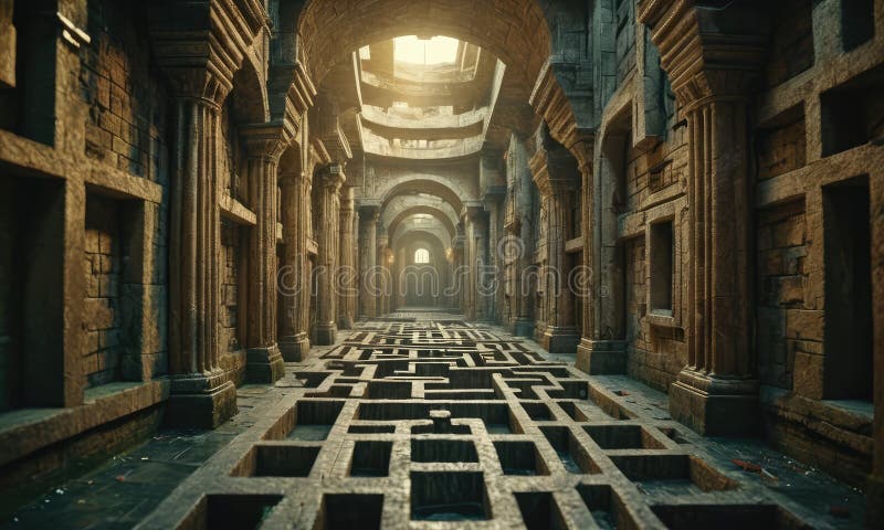 A Long Hallway with a Lot of Arches and Columns. Stock Illustration ...