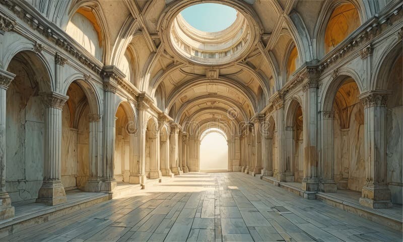 A Large Stone Archway with a Dome in the Middle of a Long Hallway ...