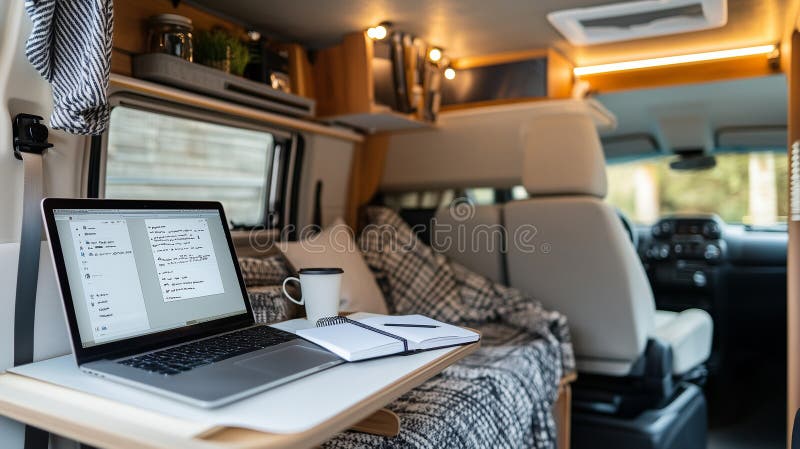 Cozy Camper Van Interior Perfect for Remote Work Stock Illustration ...