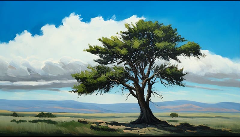 "Lone Tree Standing Tall in a Vast Landscape", Made with Generative AI ...