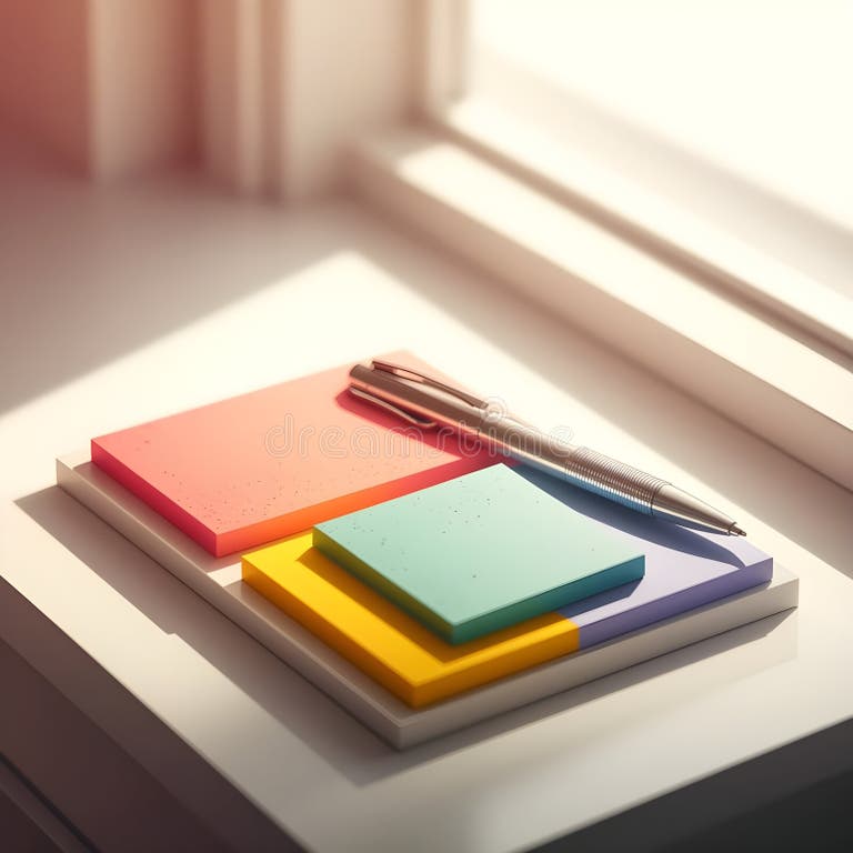 Colorful Sticky Notes with Pen on Sunlit Desk Stock Image - Image of ...