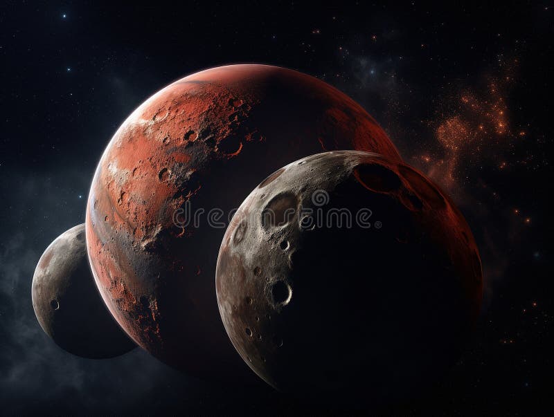 A Planet with Multiple Moons Visible in the Sky Stock Illustration ...