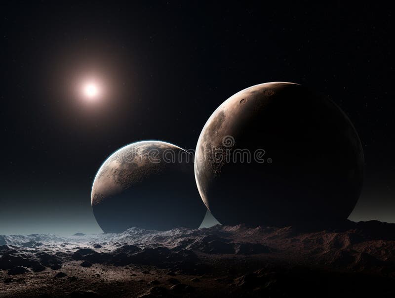A Planet with Multiple Moons Visible in the Sky Stock Illustration ...