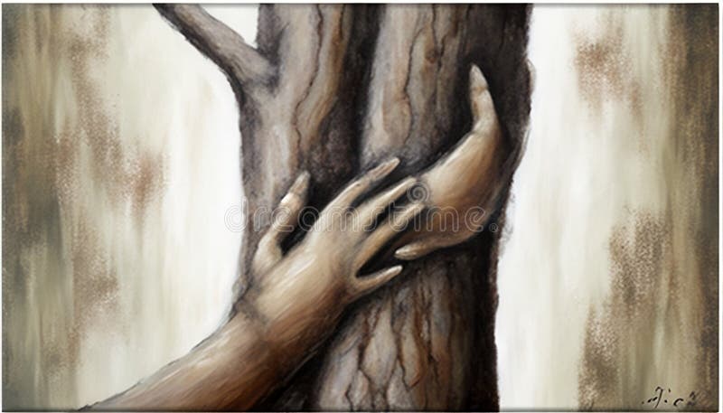 Loving Touch on the Tree, Made with Generative AI Stock Illustration ...