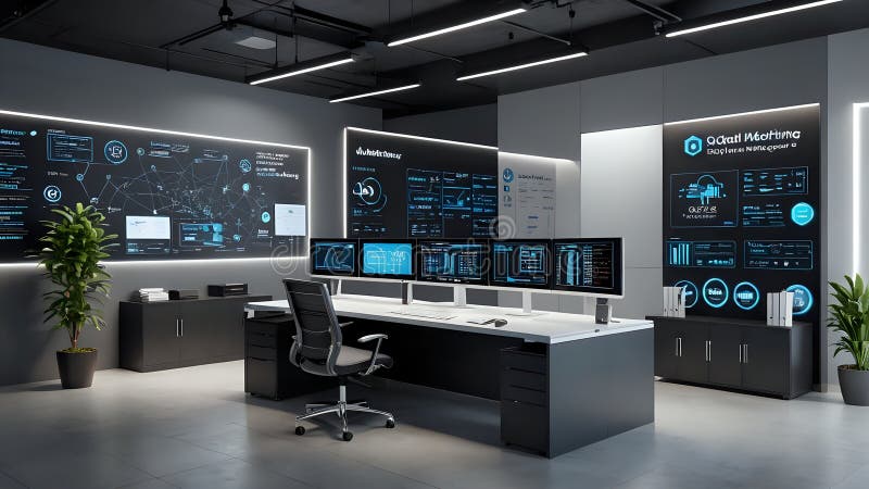 Modern Futuristic Tech Office Control Room with Multiple Monitors Stock ...