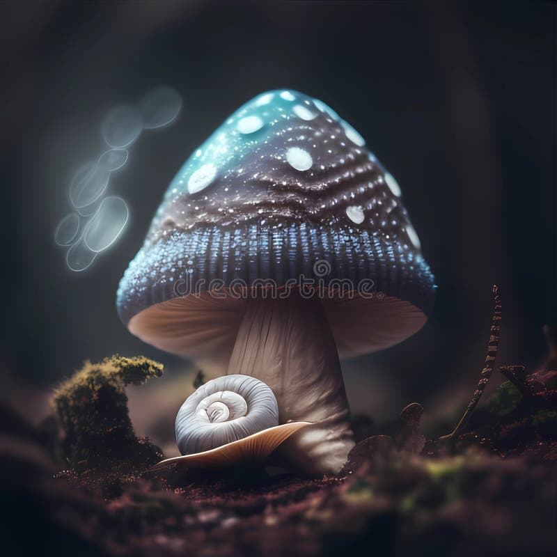 Snail on Mushroom, Made with Generative AI Stock Illustration ...