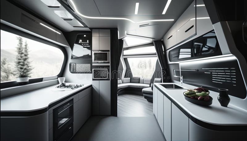 Futuristic Kitchen in Spaceship Design, Made with Generative AI Stock ...