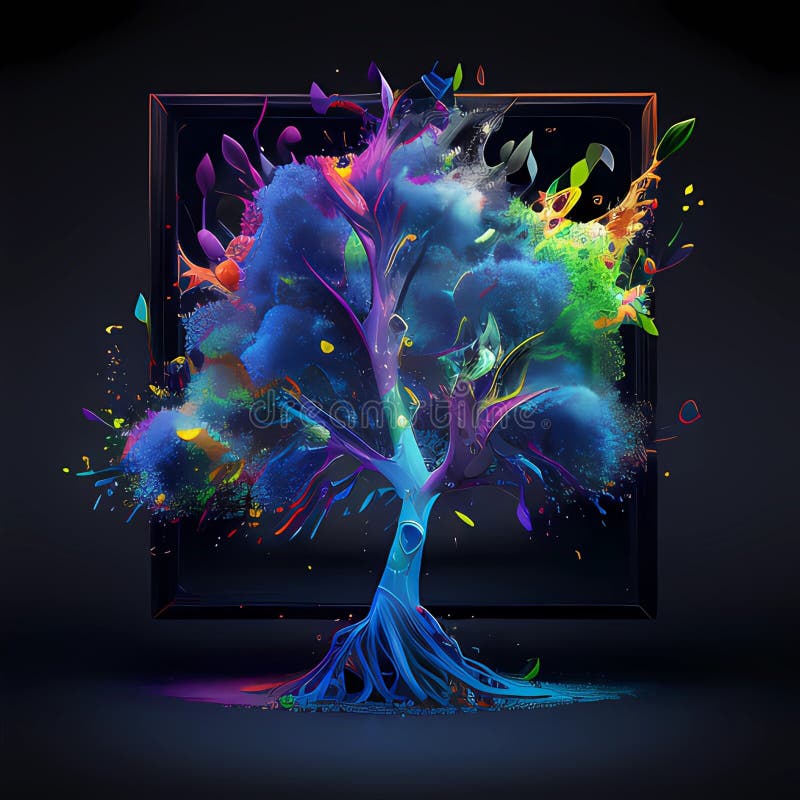 "Multi-Coloured Ink Tree", Made with Generative AI Stock Illustration ...