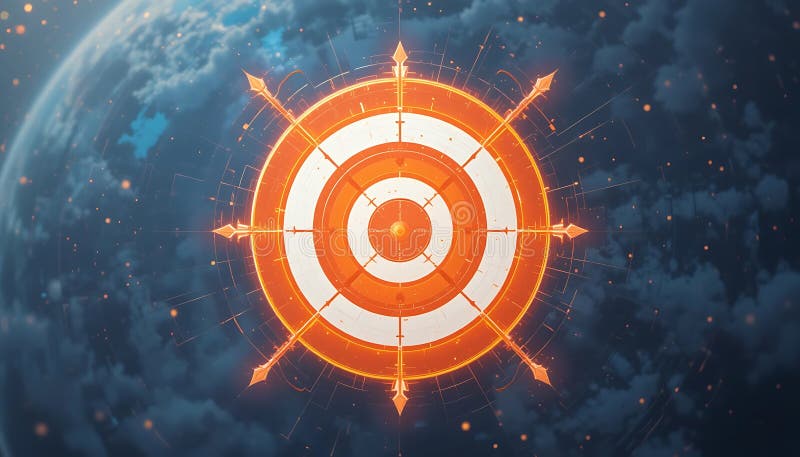 Futuristic Target with Glowing Arrows and Earth Background Stock ...