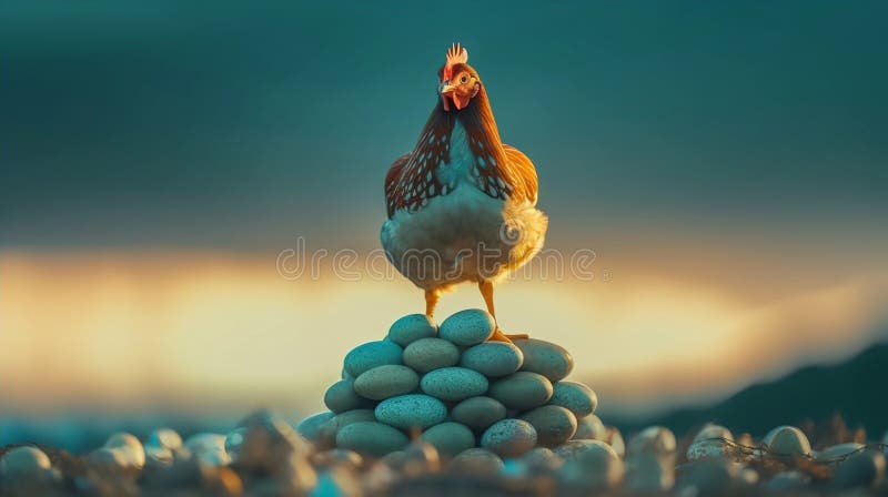 Hen on Egg Stack, Made with Generative AI Stock Illustration - Illustration of unique, oval ...