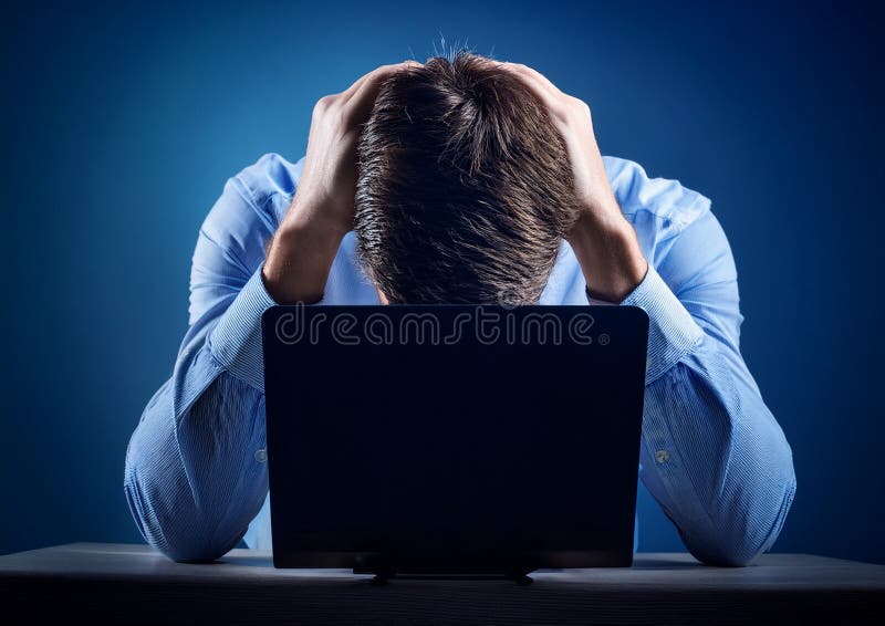 The Desperation of a Man in Front of the Computer Stock Illustration ...