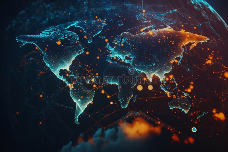 Digital World Map with Data Electronic Data Travel Abstract Stock ...