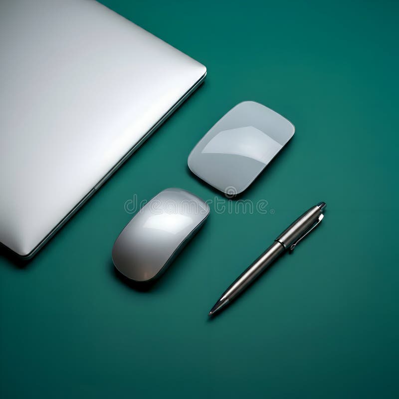 AI-Generated Image of a Silver Laptop, Two Computer Mice, and a Pen on ...