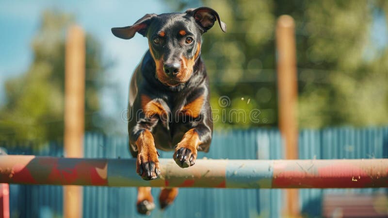 Doberman Navigating an Agility Course Stock Illustration - Illustration ...