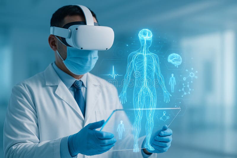 AI Generated Image of a Doctor Using VR Headset and Transparent Tablet ...