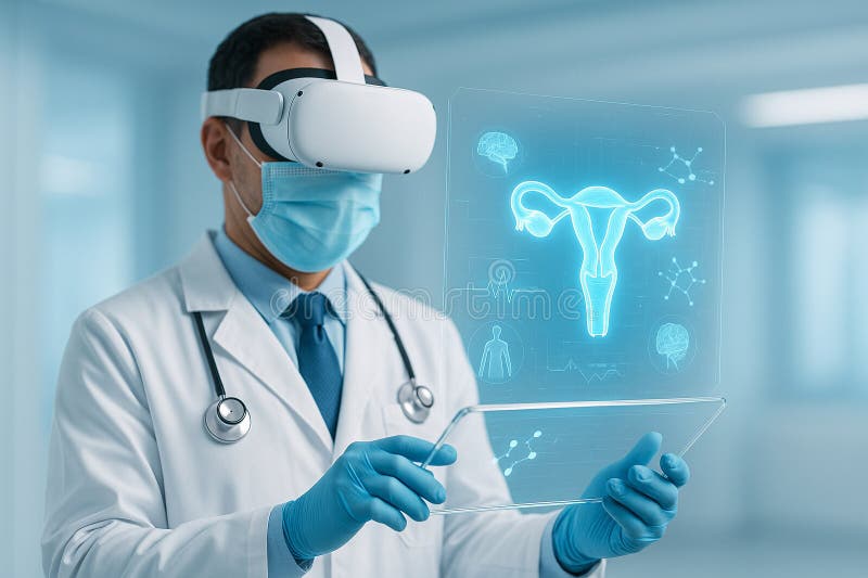 AI Generated Image of a Doctor Using VR and Transparent Tablet Showing ...