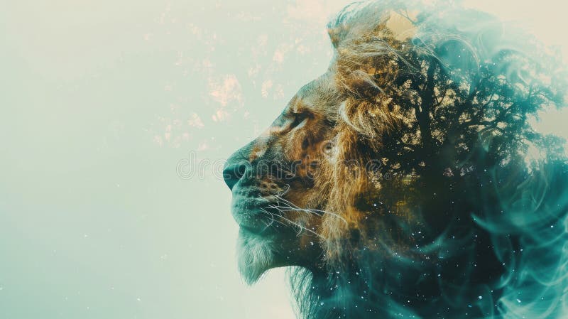 Double Exposure of Lion Face with Smoke and Light Effect in Vintage ...