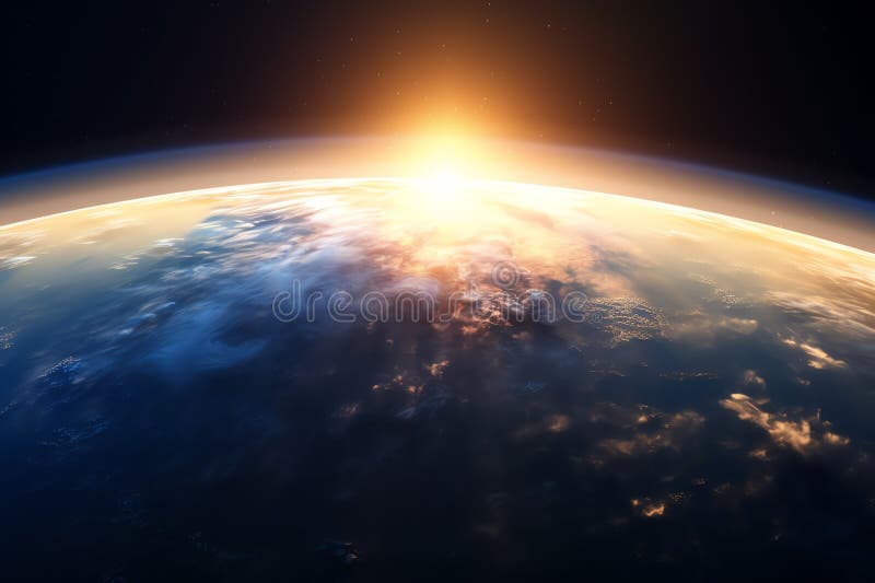 Earth Close Up Illustration with Backlight in Outer Space, Solar System ...