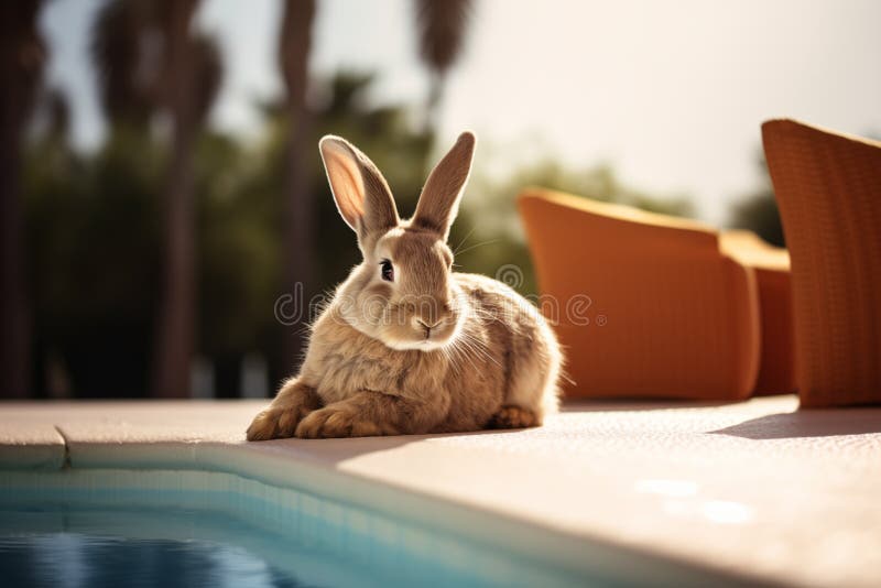 AI Generated Image. Easter Bunny Relaxing Next To the Swimming Pool ...
