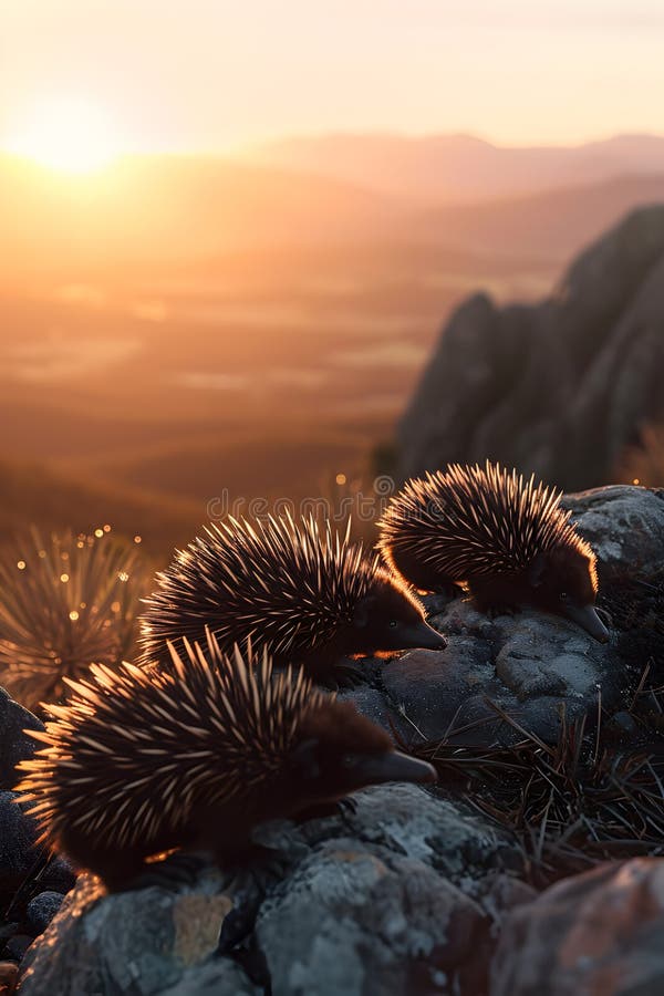 Echidna in the Mountainous Countryside with Setting Sun Shining. Stock ...