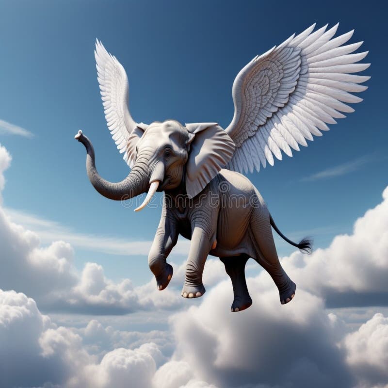 Ai Generated Image of an Elephant with Angel Wings, Fly Above the ...