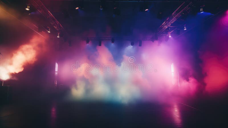 Empty Stage with Colorful Smoke and Spotlight. Stage Lighting Effect ...