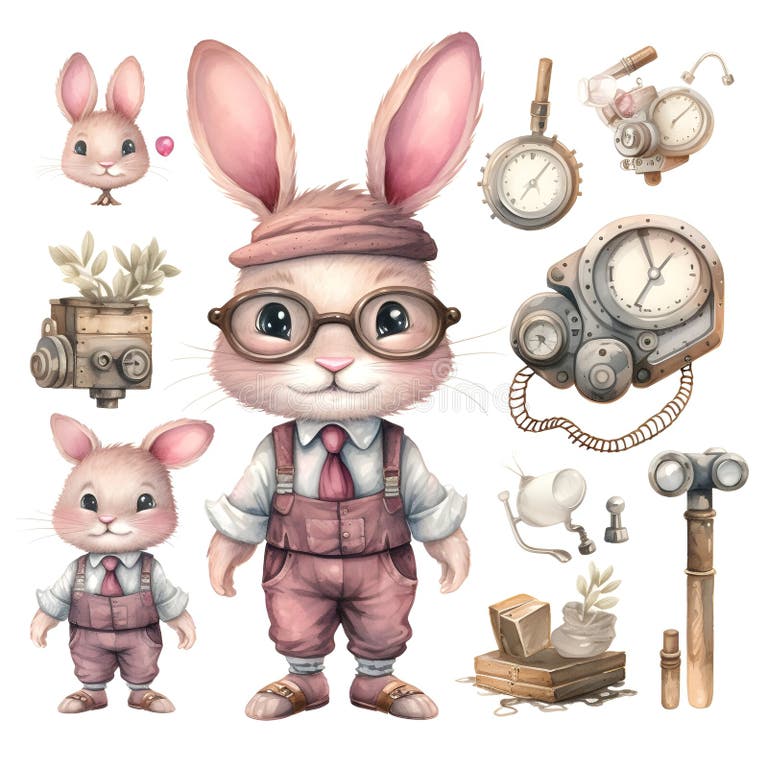 Engineer Cute Bunny Blue Cute Bunny Watercolor Stock Illustration ...