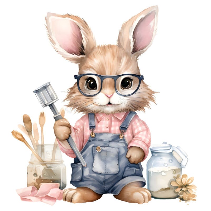 Engineer Cute Bunny Blue Cute Bunny Watercolor Stock Illustration ...