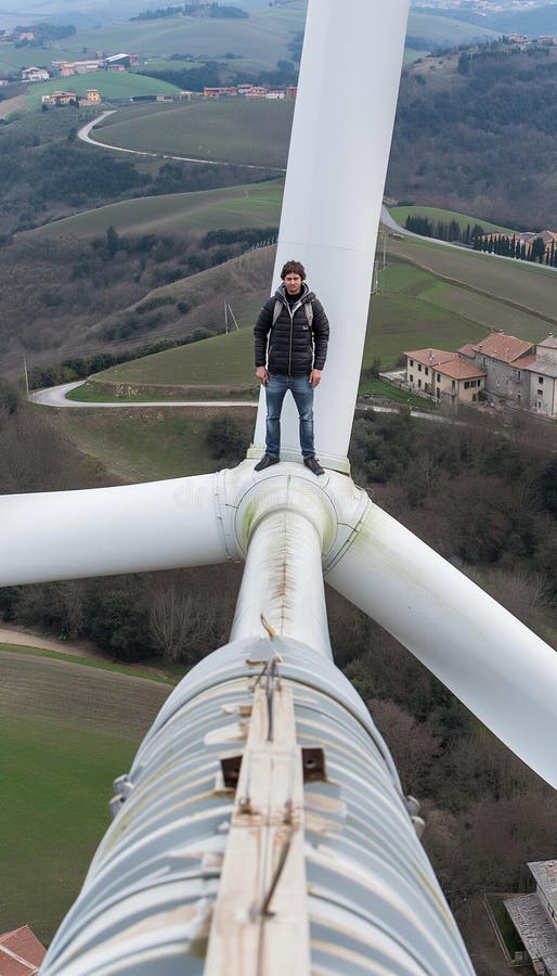 AI Generated Image of Engineer is Standing on Top of a Wind Turbine ...