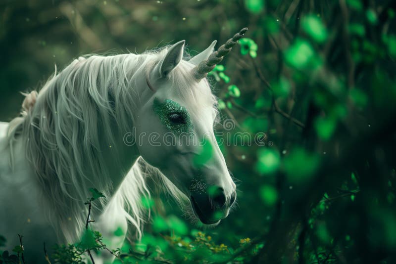 Epic Unicorn with Long Hair in a Magic Forest. St Stock Illustration ...