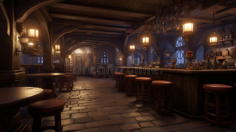Eerie Ambiance of an Abandoned Medieval Tavern Stock Illustration ...