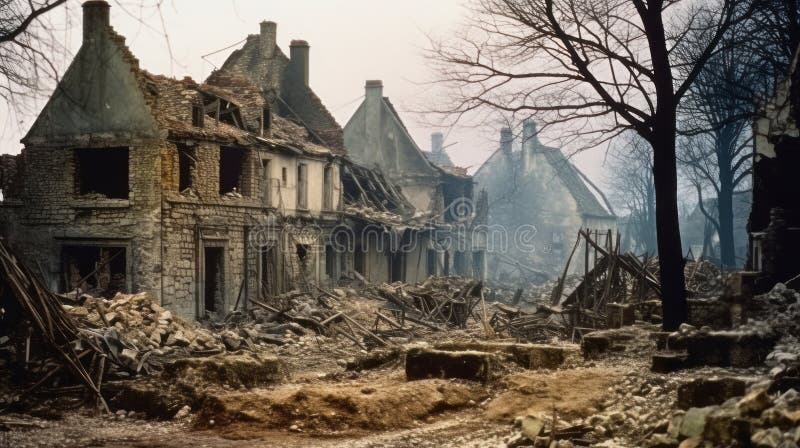 Depiction of a Devastated European Homes in WWII Stock Illustration ...