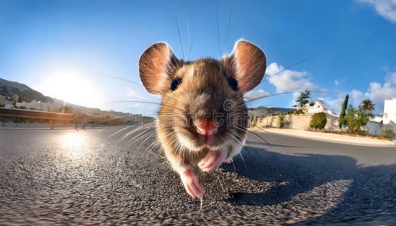 360 Face Camera View of Walking Mouse on the Street. Stock Illustration ...